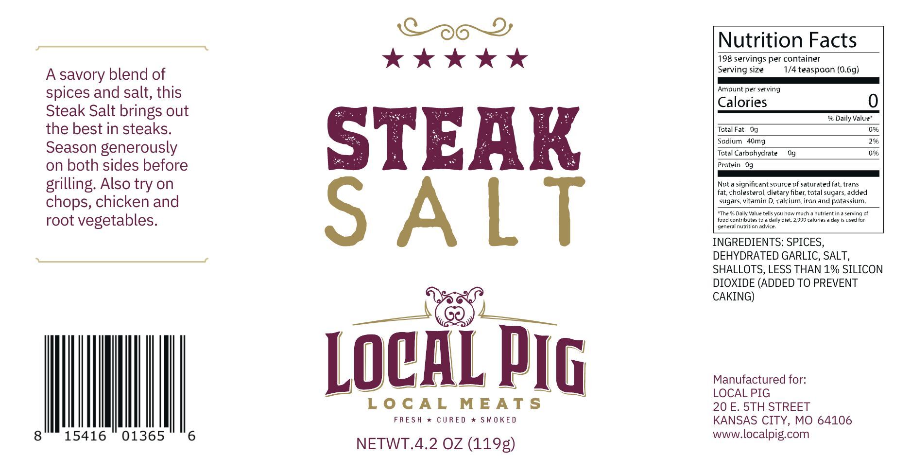 Local Pig Steak Salt - 4 Ounce Shaker | Local Pig Butcher Shop